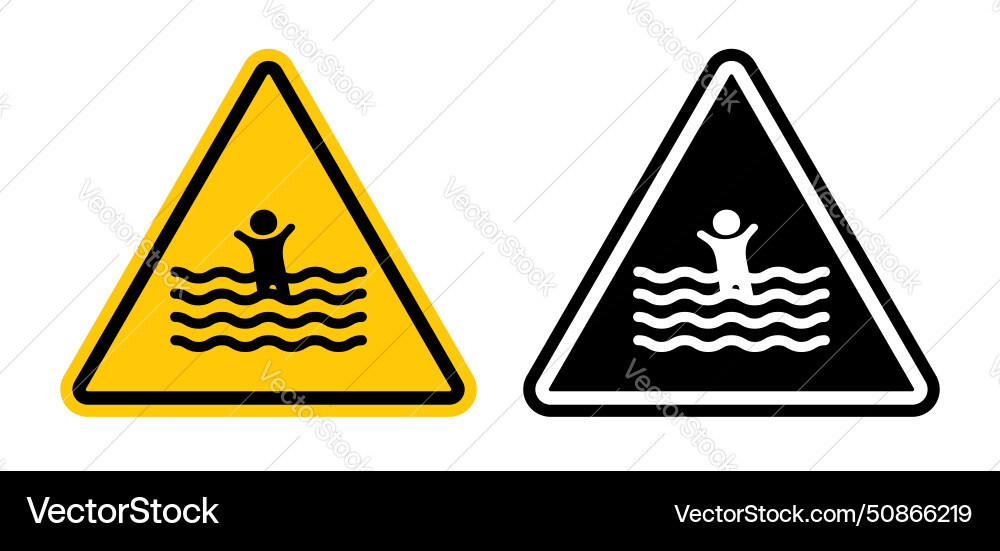 Risk of drowning warning sign icon set caution Vector Image
