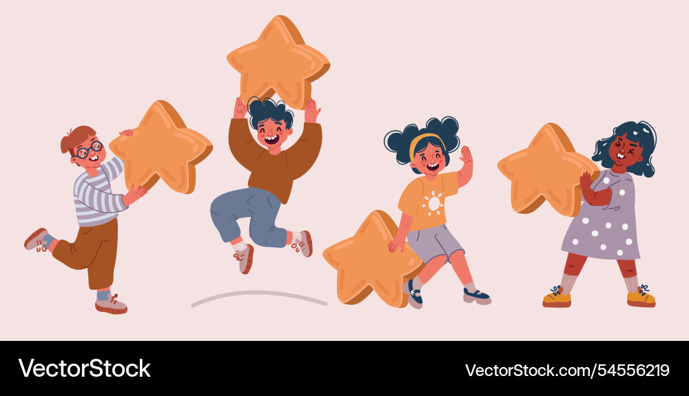 Star team kids together Royalty Free Vector Image
