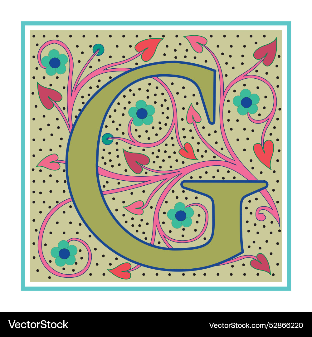 Art nabel initial caps font capital letter g Vector Image