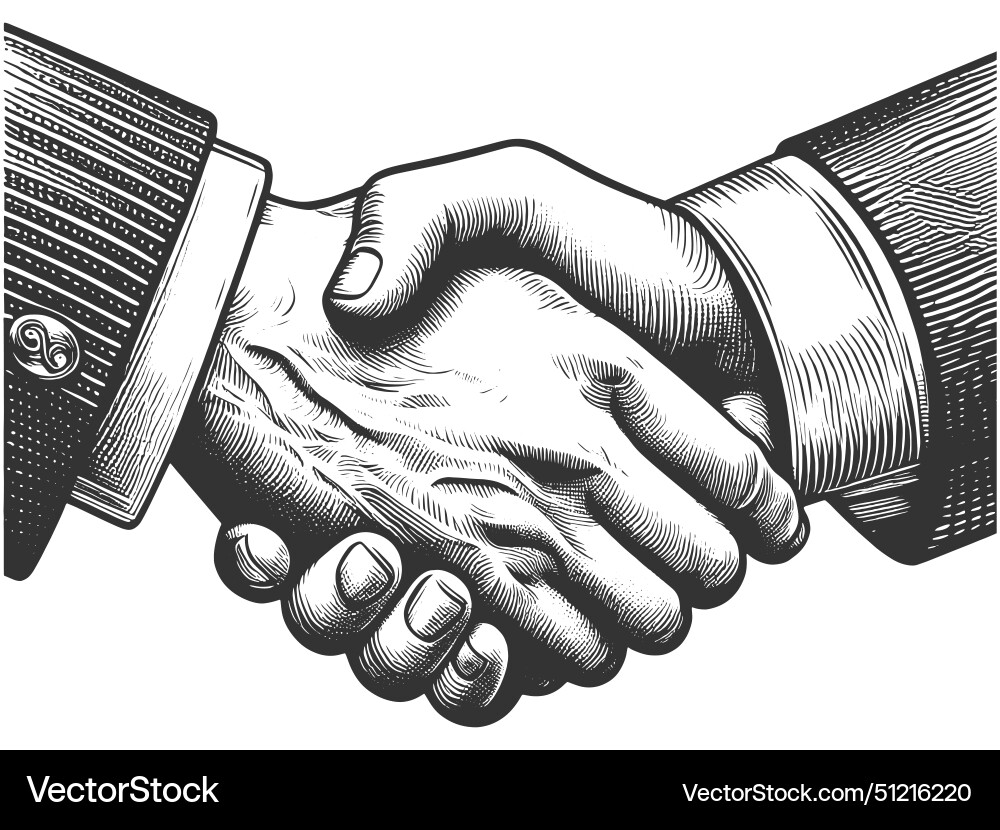 Handshake engraving sketch Royalty Free Vector Image