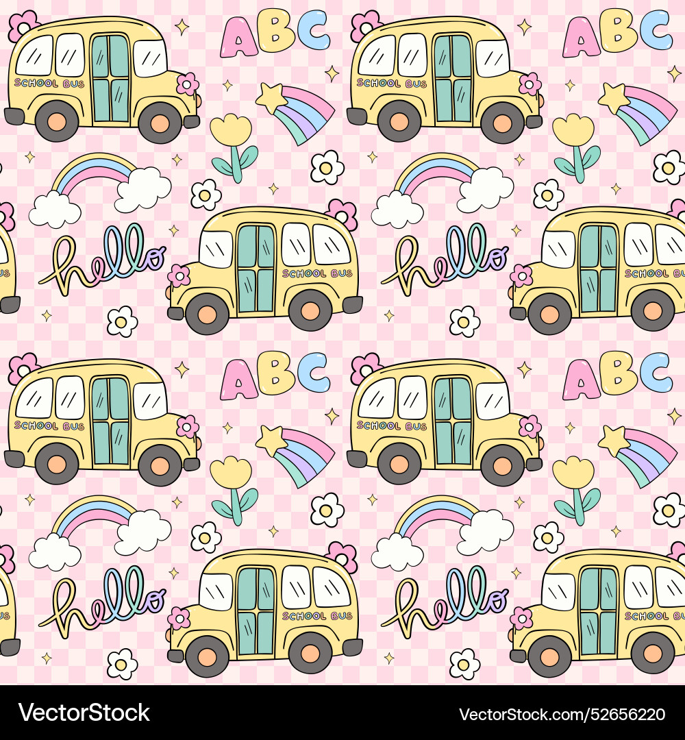 Retro school bus pastel pattern seamless Vector Image
