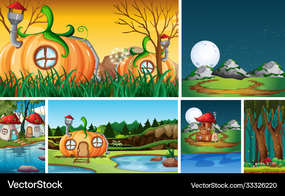 Six different scene fantasy world Royalty Free Vector Image