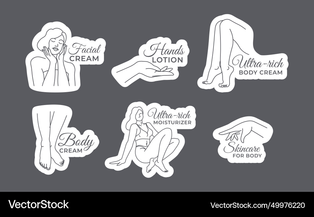 Sticker design set for skincare cream package Vector Image