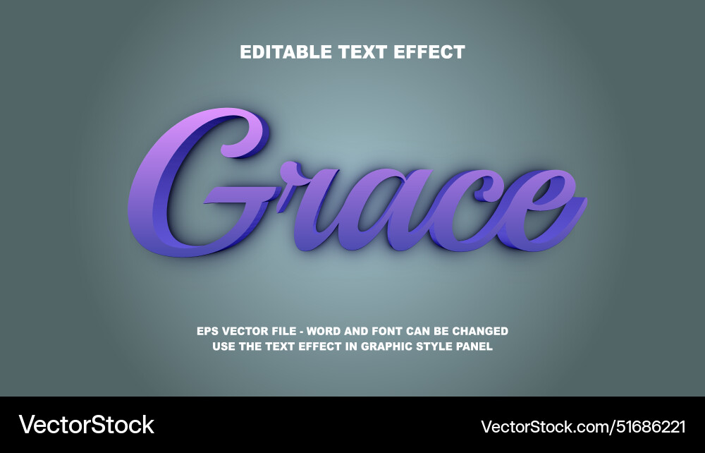 Editable text effect grace 3d template Royalty Free Vector