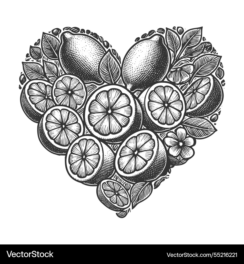 Heart-shaped lemon composition Royalty Free Vector Image