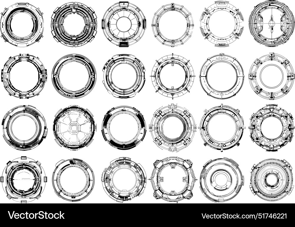 Hud frames ink sketch sed round sights Royalty Free Vector