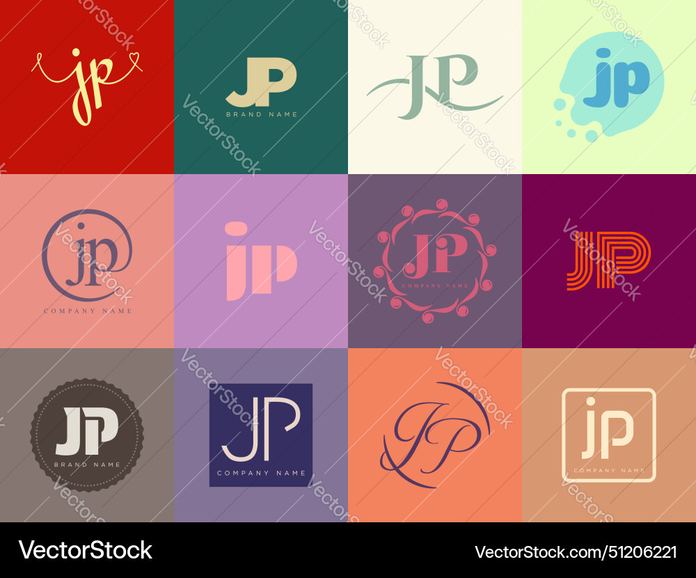 Jp logo company template letter j and p logotype Vector Image