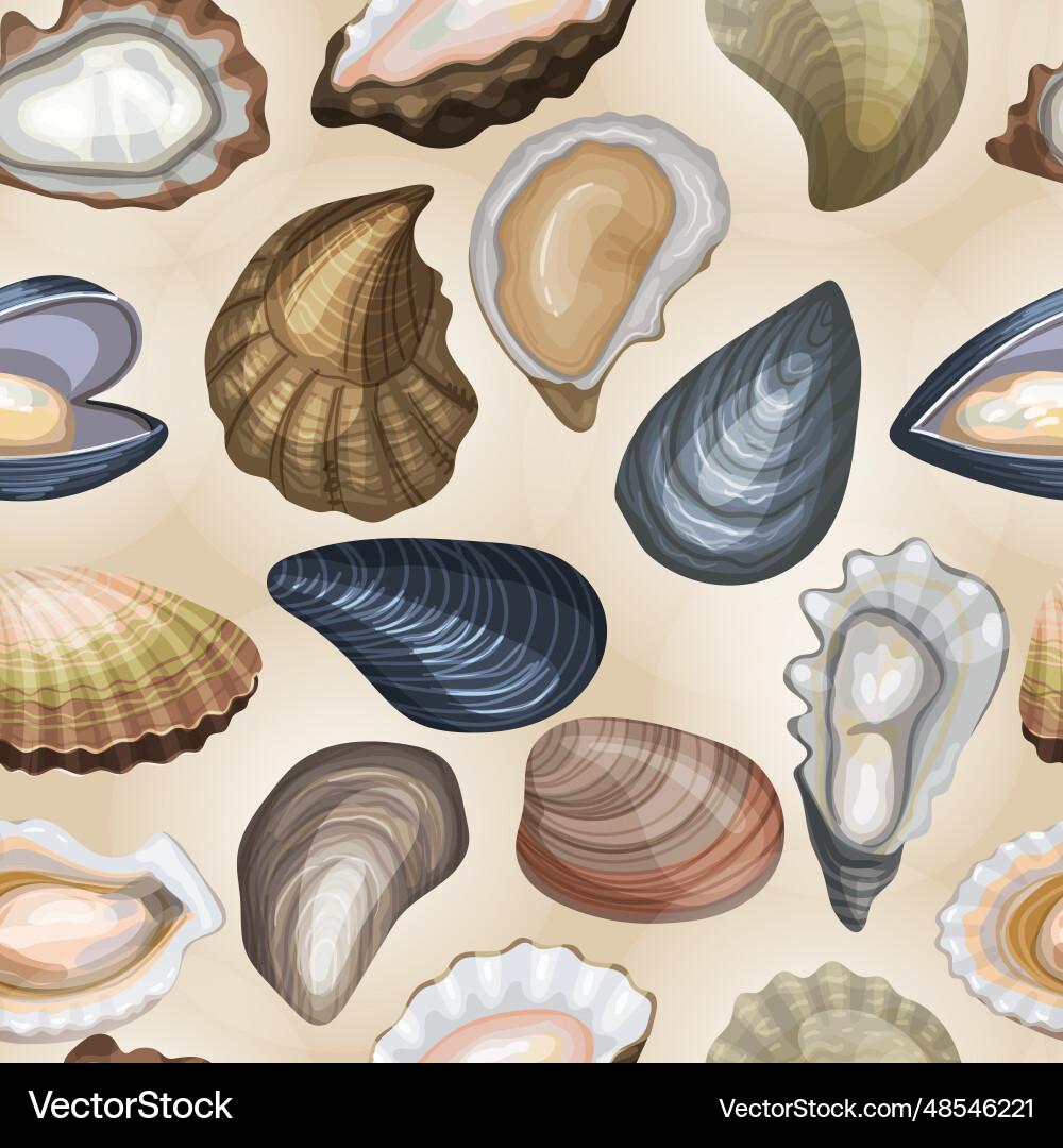 Marine food pattern shells collection exotic Vector Image