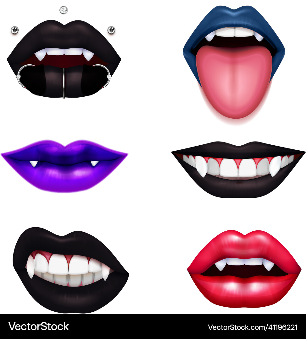 Vampire lips realistic set Royalty Free Vector Image