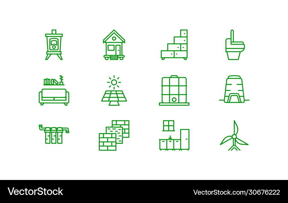 12 green tiny house icons Royalty Free Vector Image