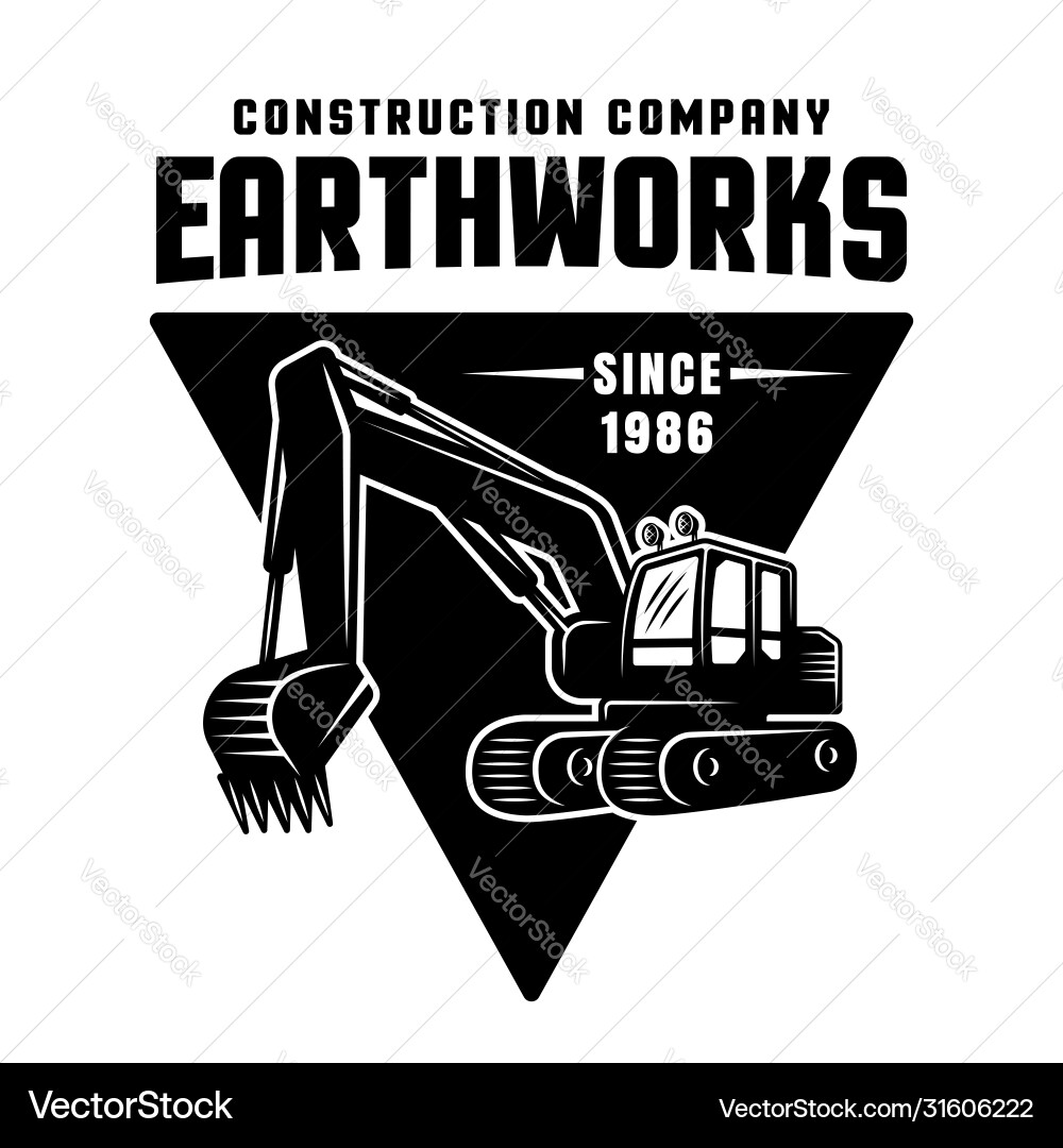 Excavation and earthworks black emblem Royalty Free Vector