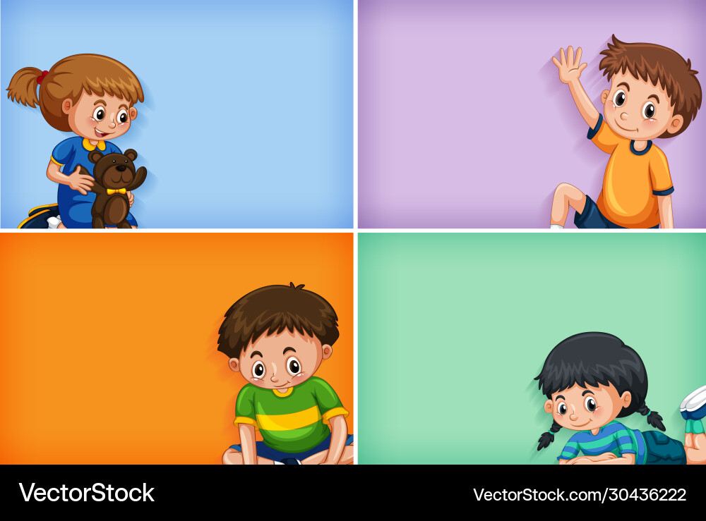 Four background template designs with boys Vector Image