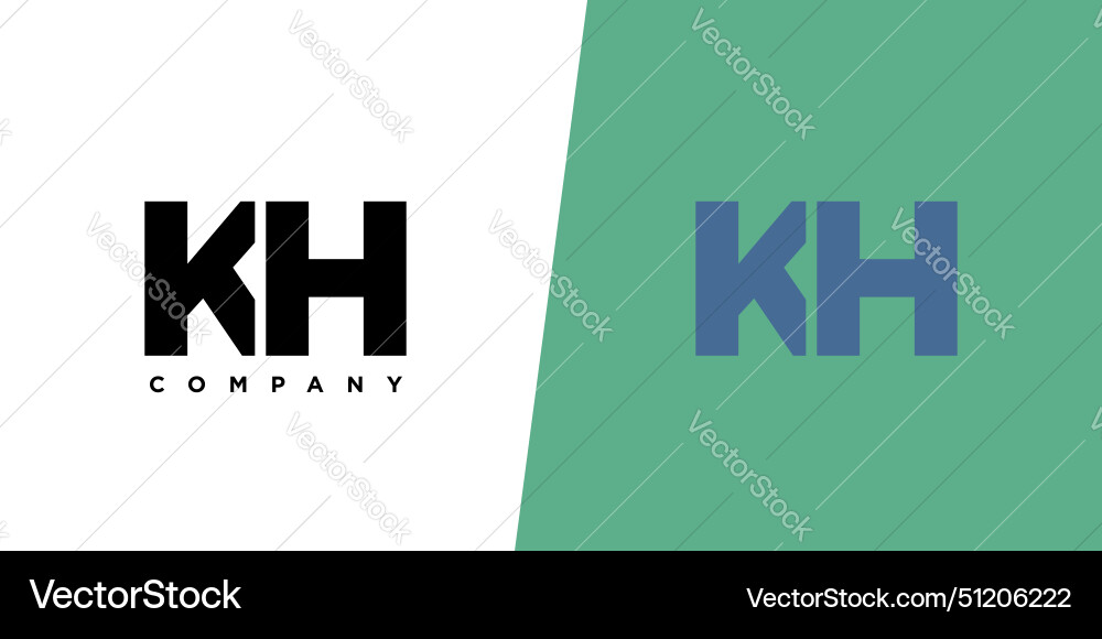 Letter k and h kh logo design template minimal Vector Image