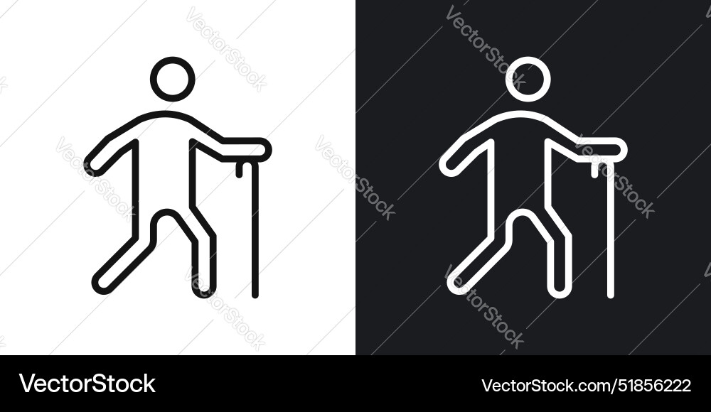 Person walking with cane icon set in black Vector Image