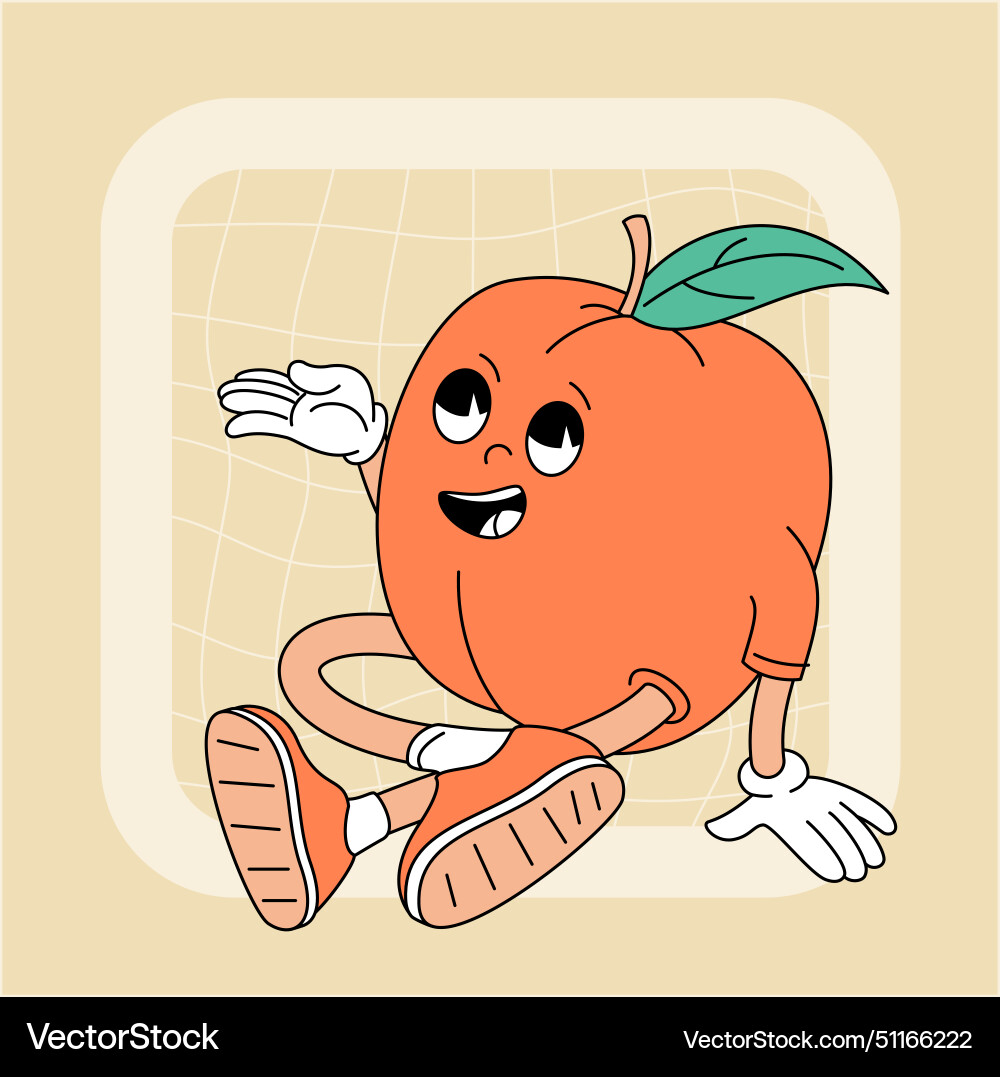Vintage groovy peach character Royalty Free Vector Image