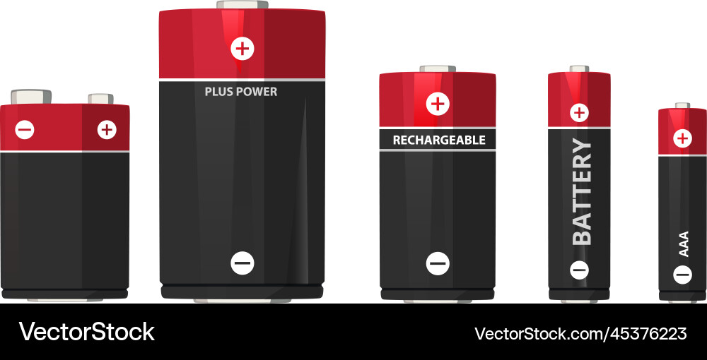 Batteries set different size cartoon energy Vector Image