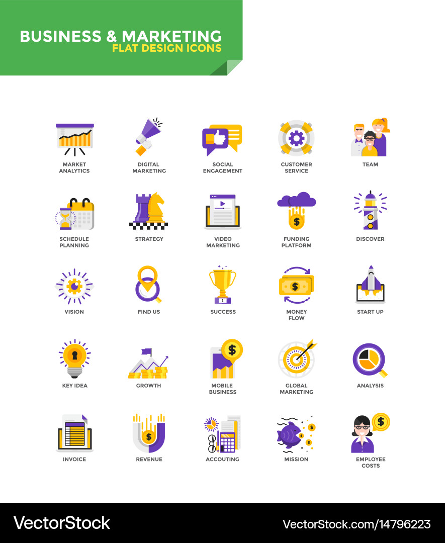 Business & Marketing Flat Icons Royalty Free Vector