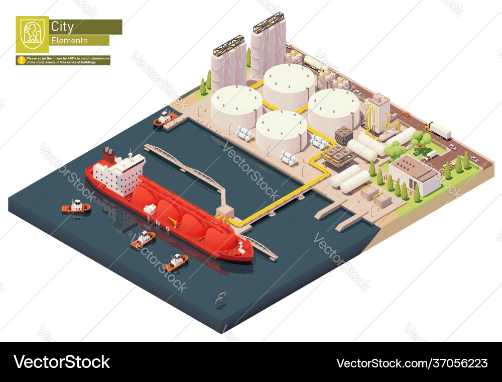 Isometric lng carrier bunkering in terminal Vector Image
