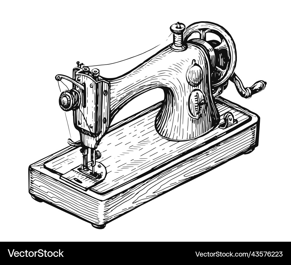 Retro sewing machine sketch handmade knitwear Vector Image