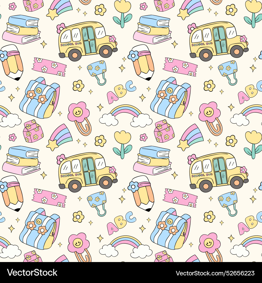 School supplies pastel pattern seamless repeating Vector Image