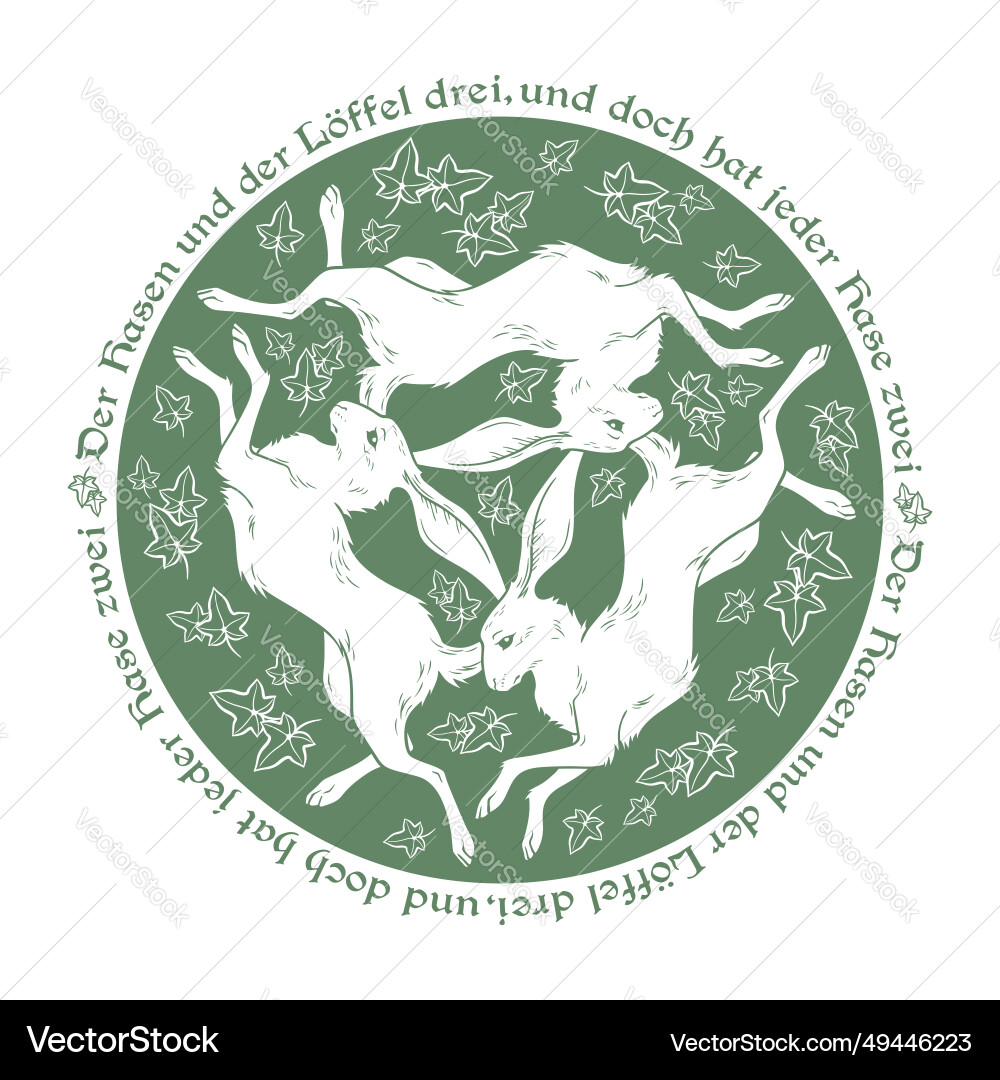 Three hares with ears medieval magic symbol Vector Image