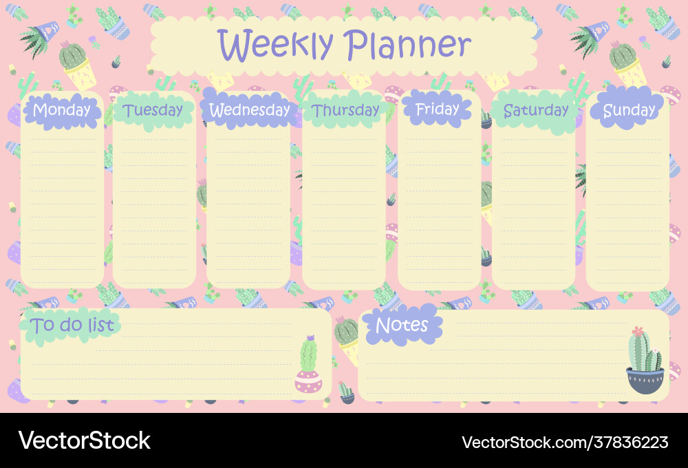Weekly planner Royalty Free Vector Image - VectorStock