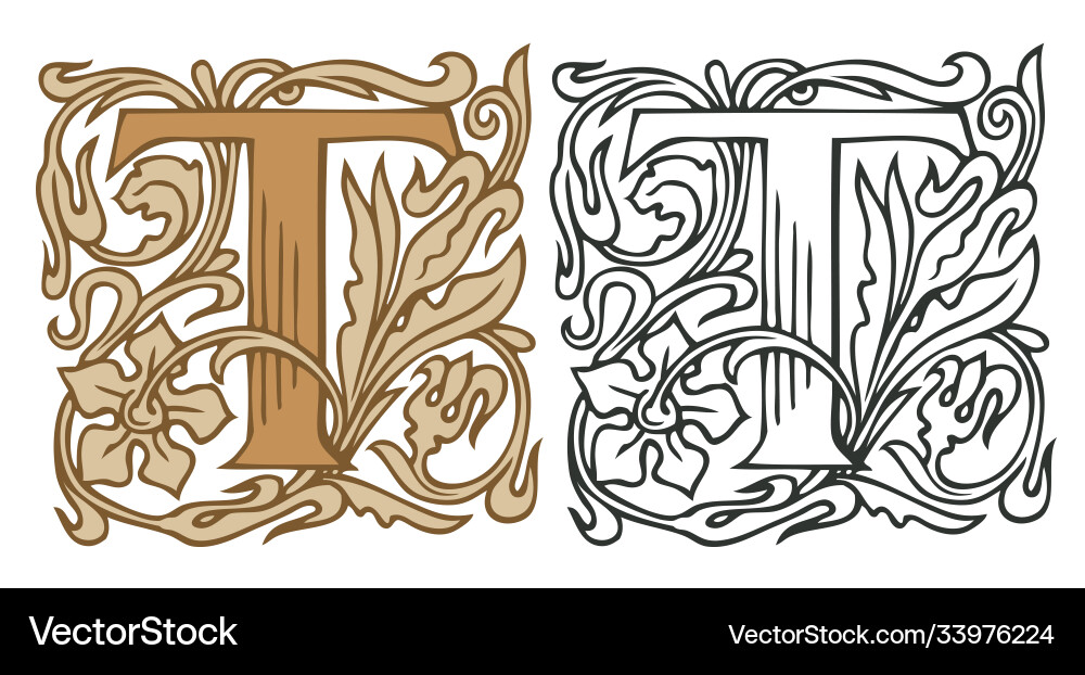 Baroque Initial T - Elegant Letter Royalty Free Vector Image