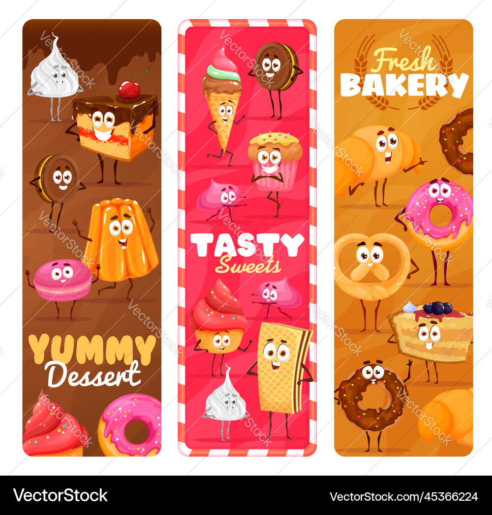 Cartoon sweets bakery and desserts characters Vector Image