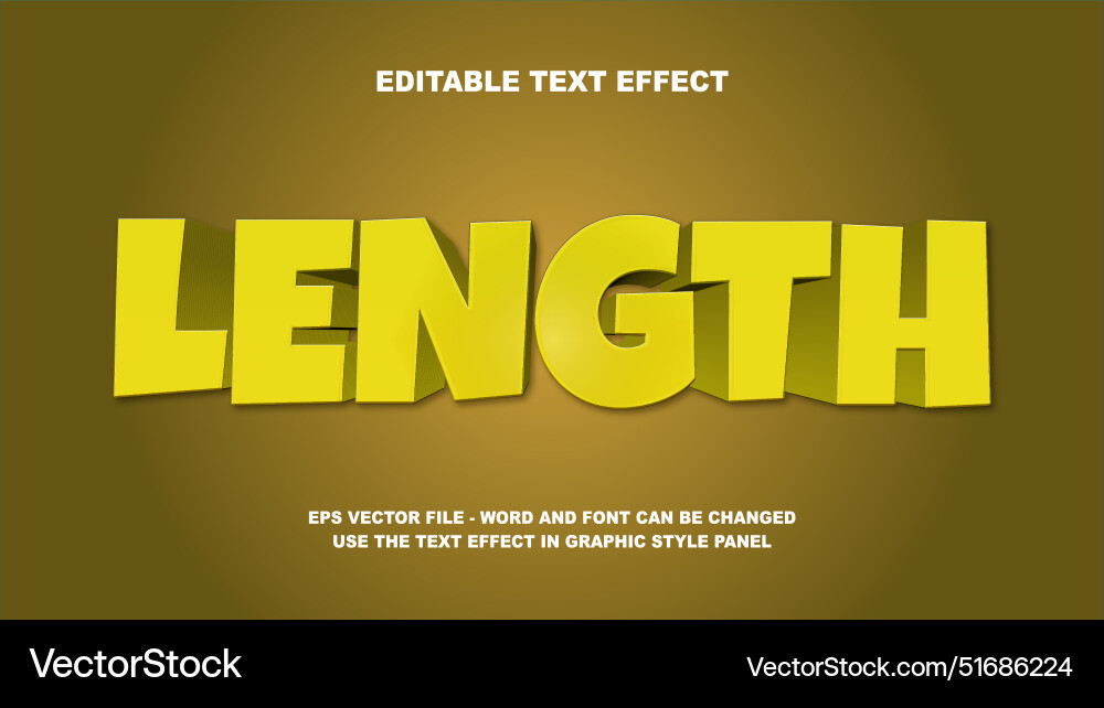 Editable text effect length 3d template Royalty Free Vector