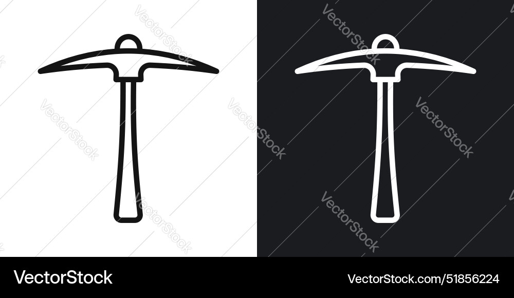 Pickaxe icon set in black and white outlines Vector Image