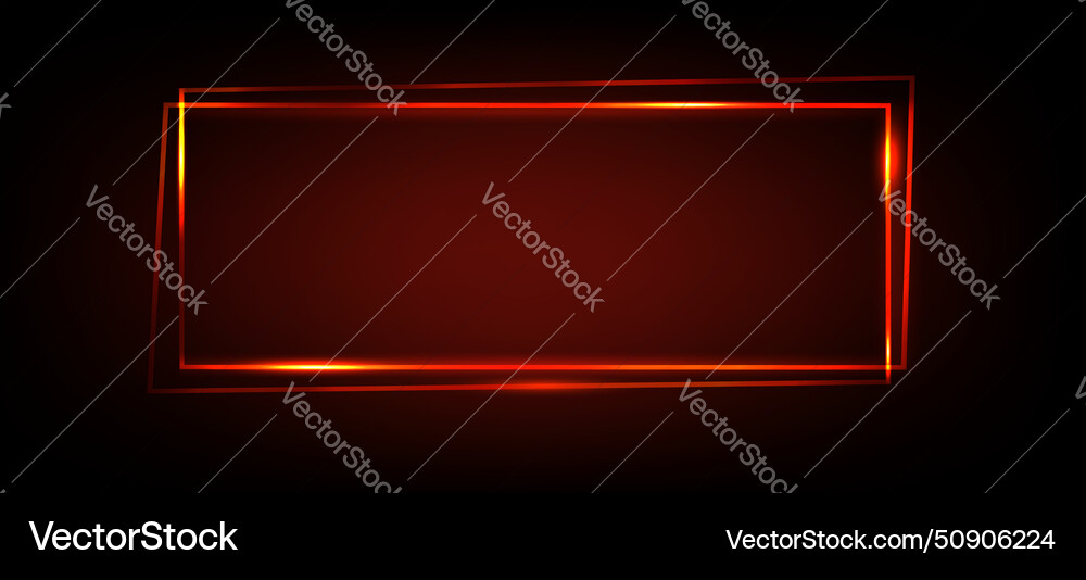 Red neon rectangle frame banner with light glow Vector Image