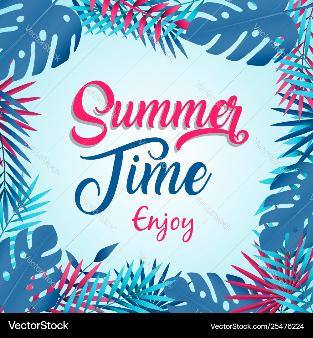 Summer time card tropical plants and palm tree Vector Image