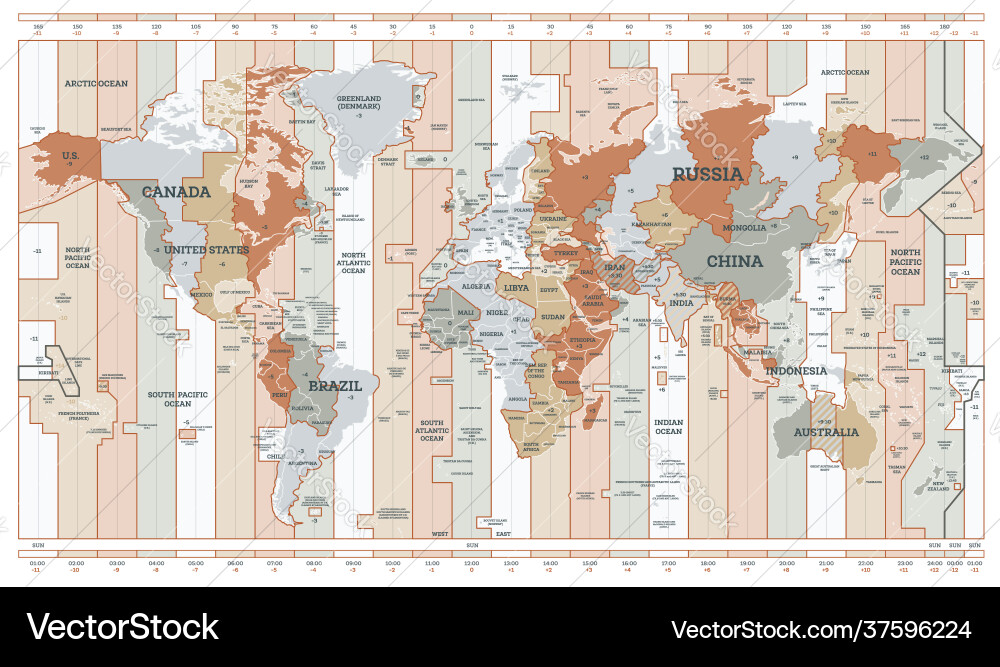 World Time Zones Map Royalty Free Vector Image