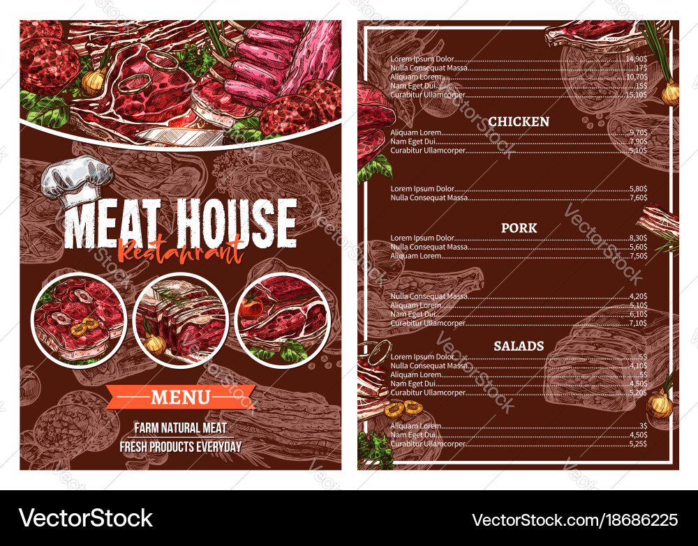 Barbecue meat menu for restaurant brochure design Vector Image