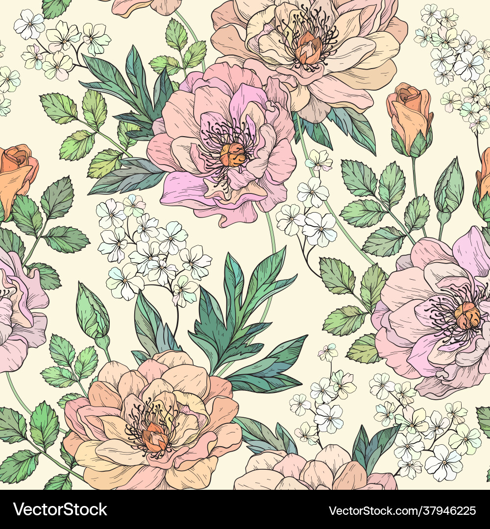 Elegant Peony Floral Pattern Royalty Free Vector Image