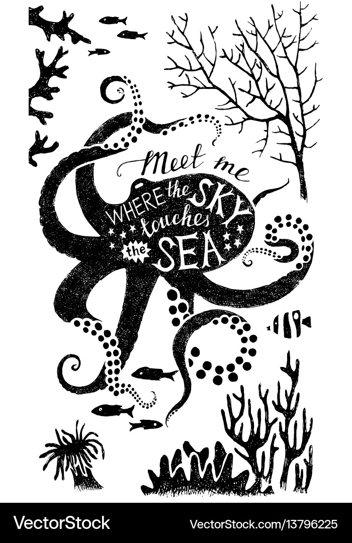 Hand drawn lettering in octopus silhouette Vector Image