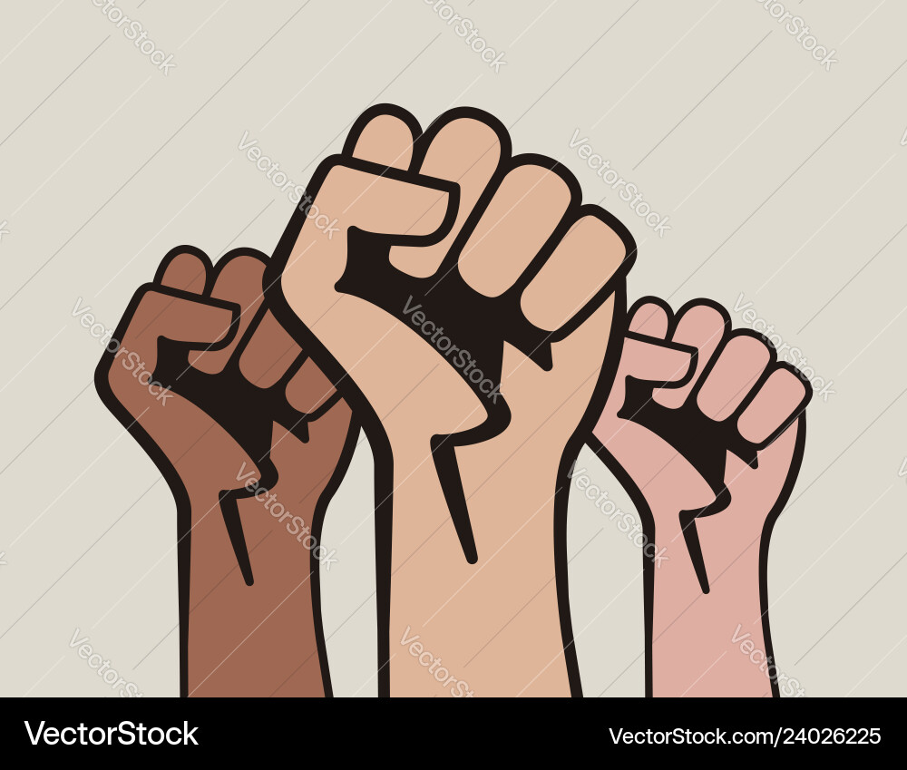 Raised three fists Royalty Free Vector Image - VectorStock