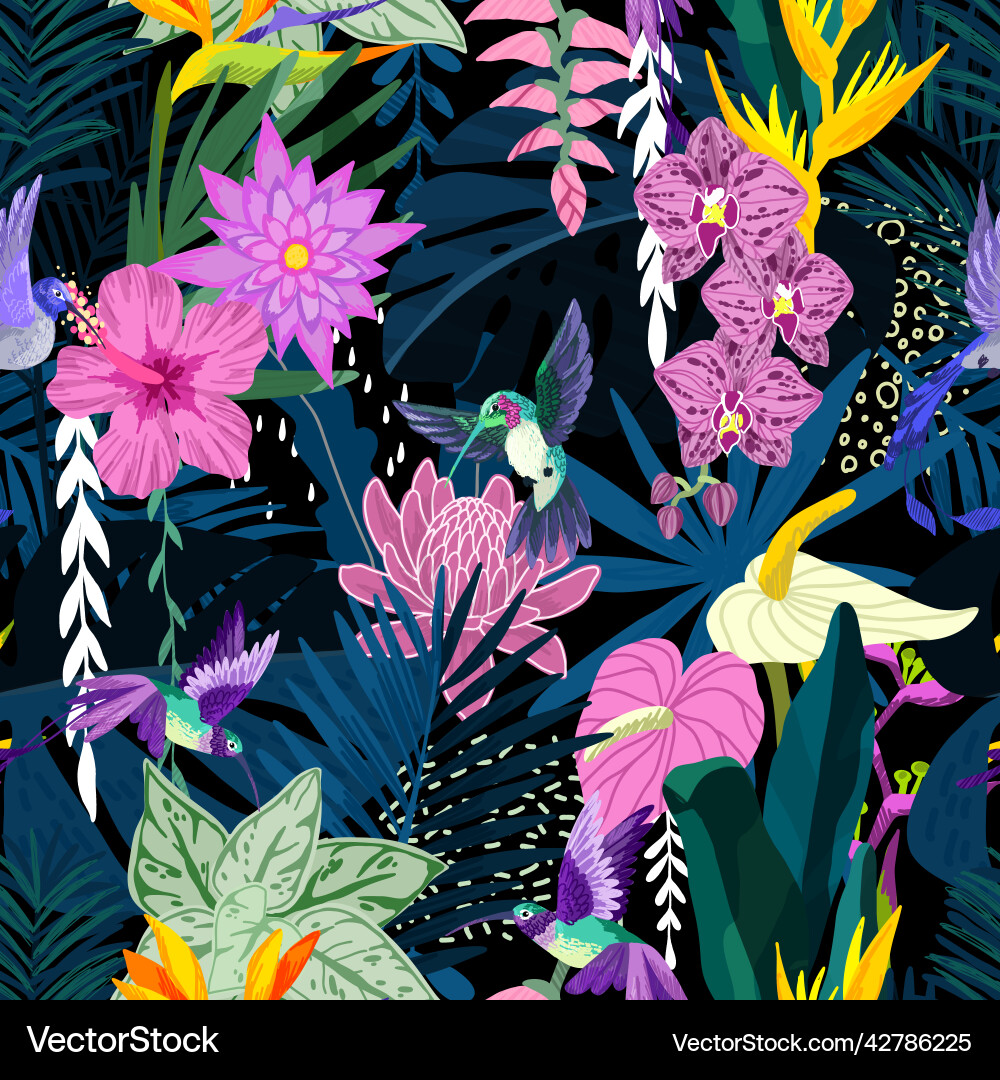 Tropical seamless pattern hand drawn art Vector Image