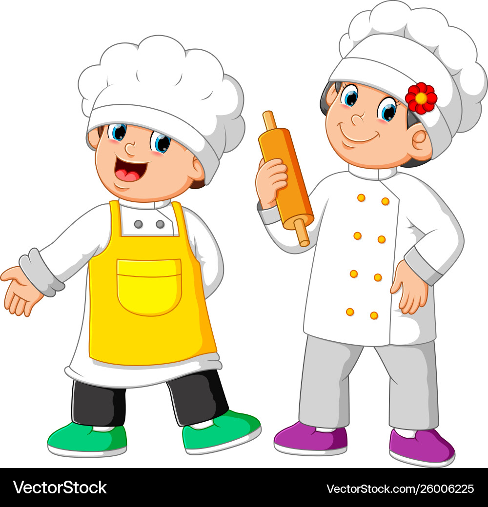 Two chef standing and holding rolling pin Vector Image