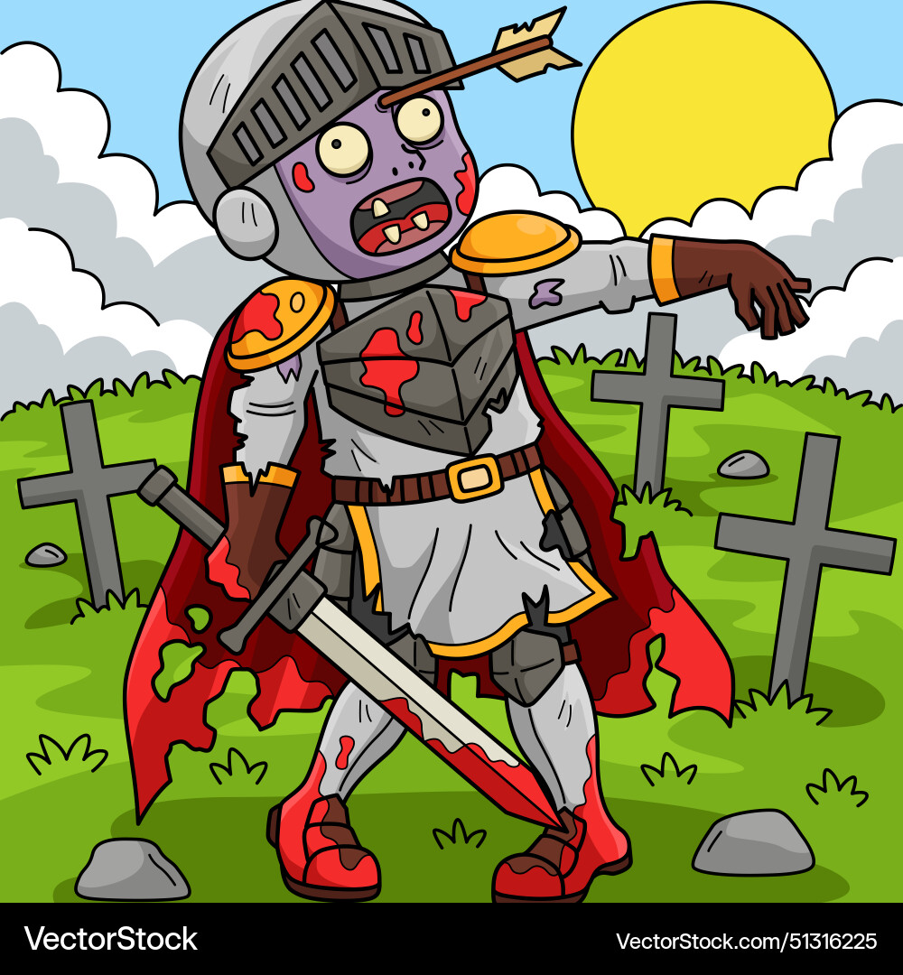 Zombie knight colored cartoon Royalty Free Vector Image
