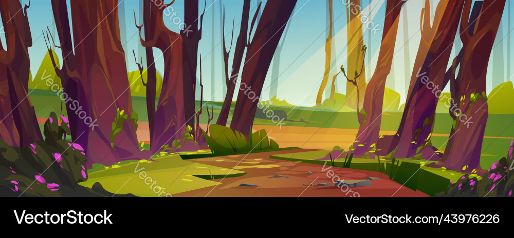 Footpath in sunlit forest cartoon Royalty Free Vector Image