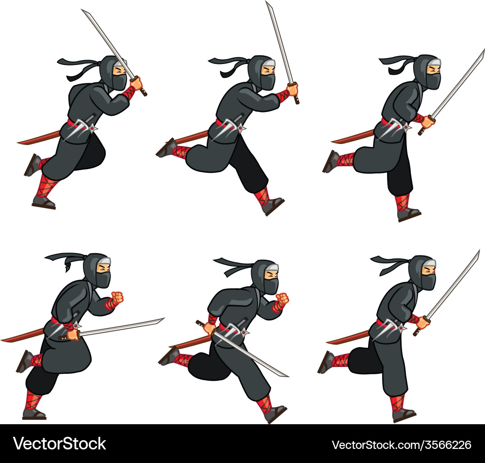 Ninja running game sprite Royalty Free Vector Image
