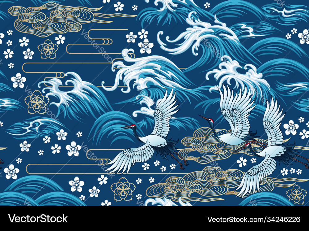Oriental Crane Pattern Royalty Free Vector Image