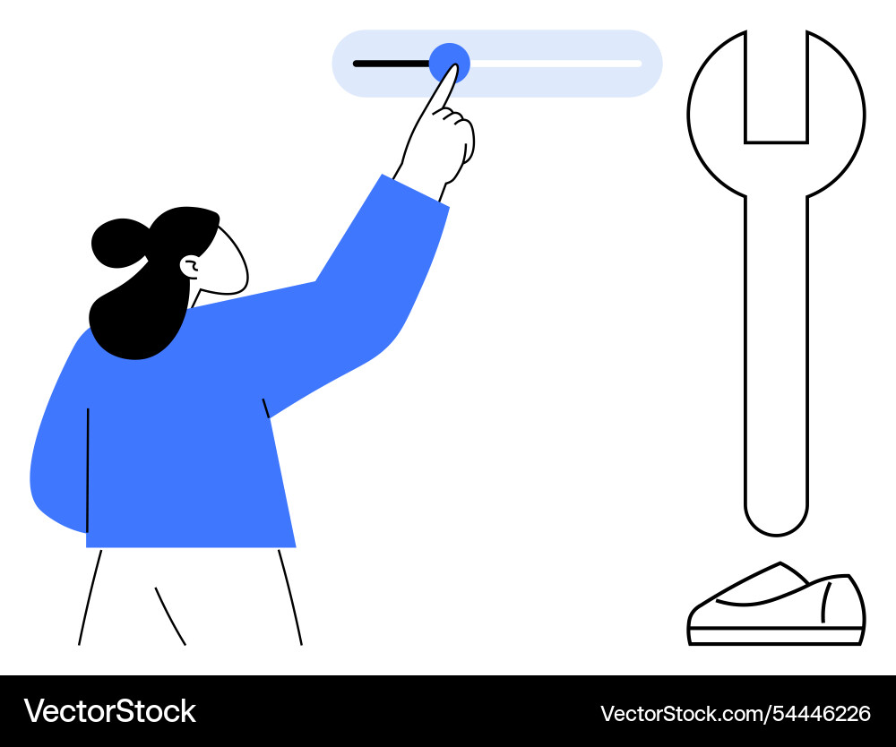 Person adjusting control slider next to giant Vector Image