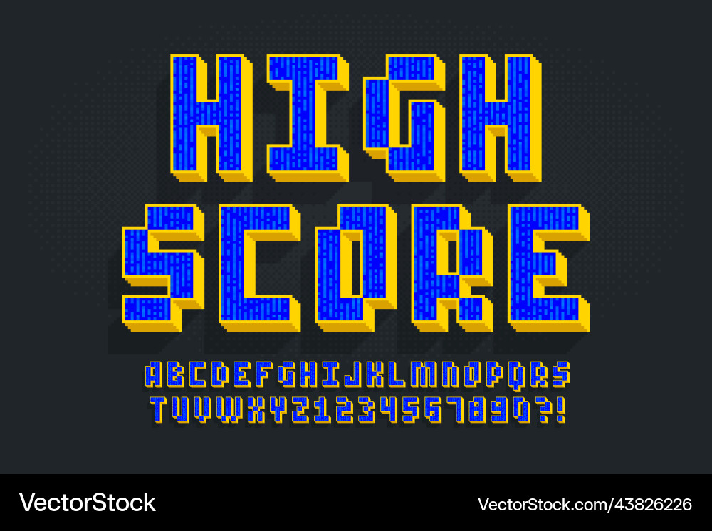 Pixel alphabet design stylized like in 8 Vector Image