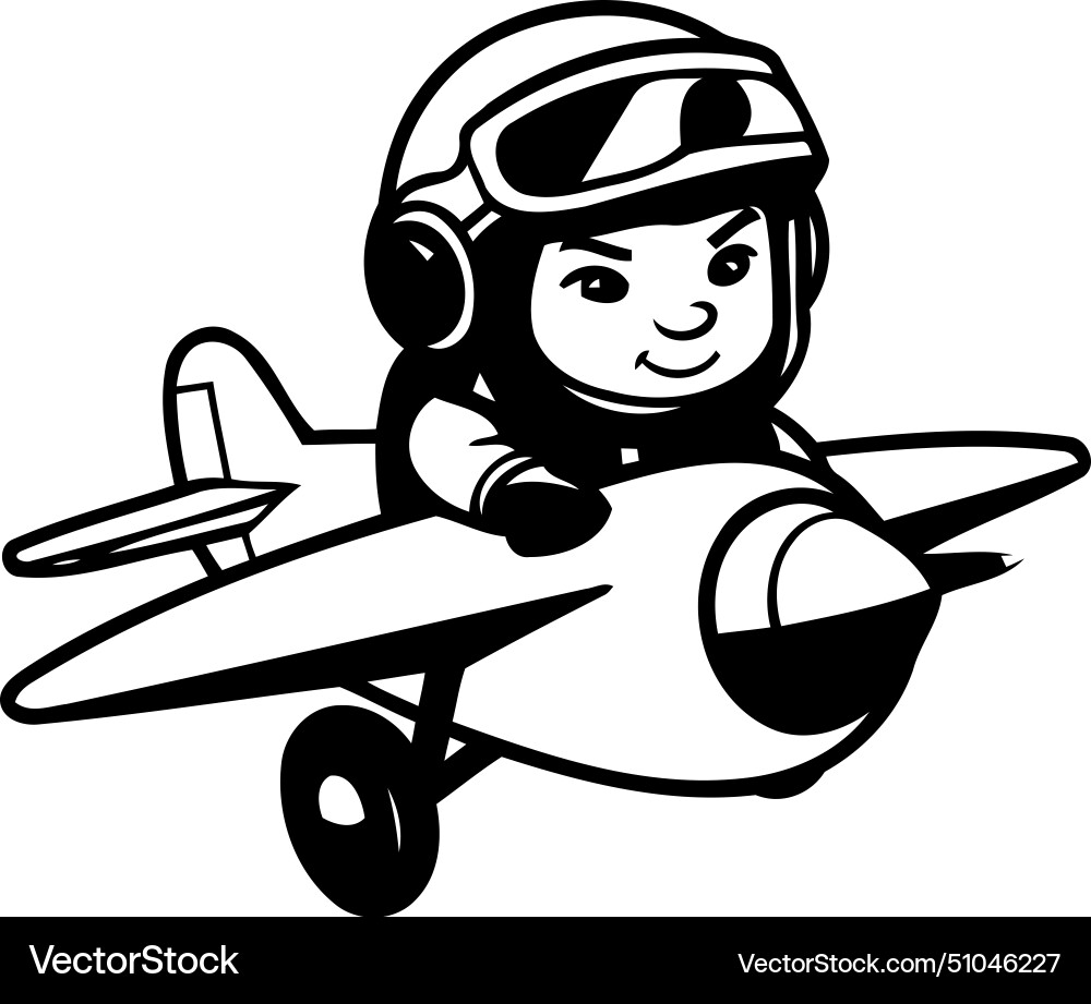 Cartoon aviator boy flying with airplane Vector Image