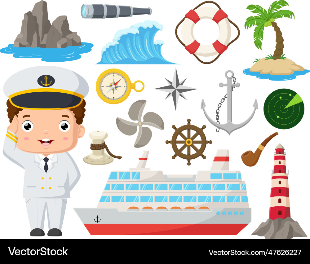 Cute sailors boy cartoon with nautical element Vector Image