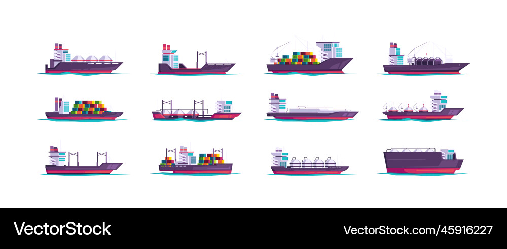 Freight ships collection cartoon cargo vessels Vector Image