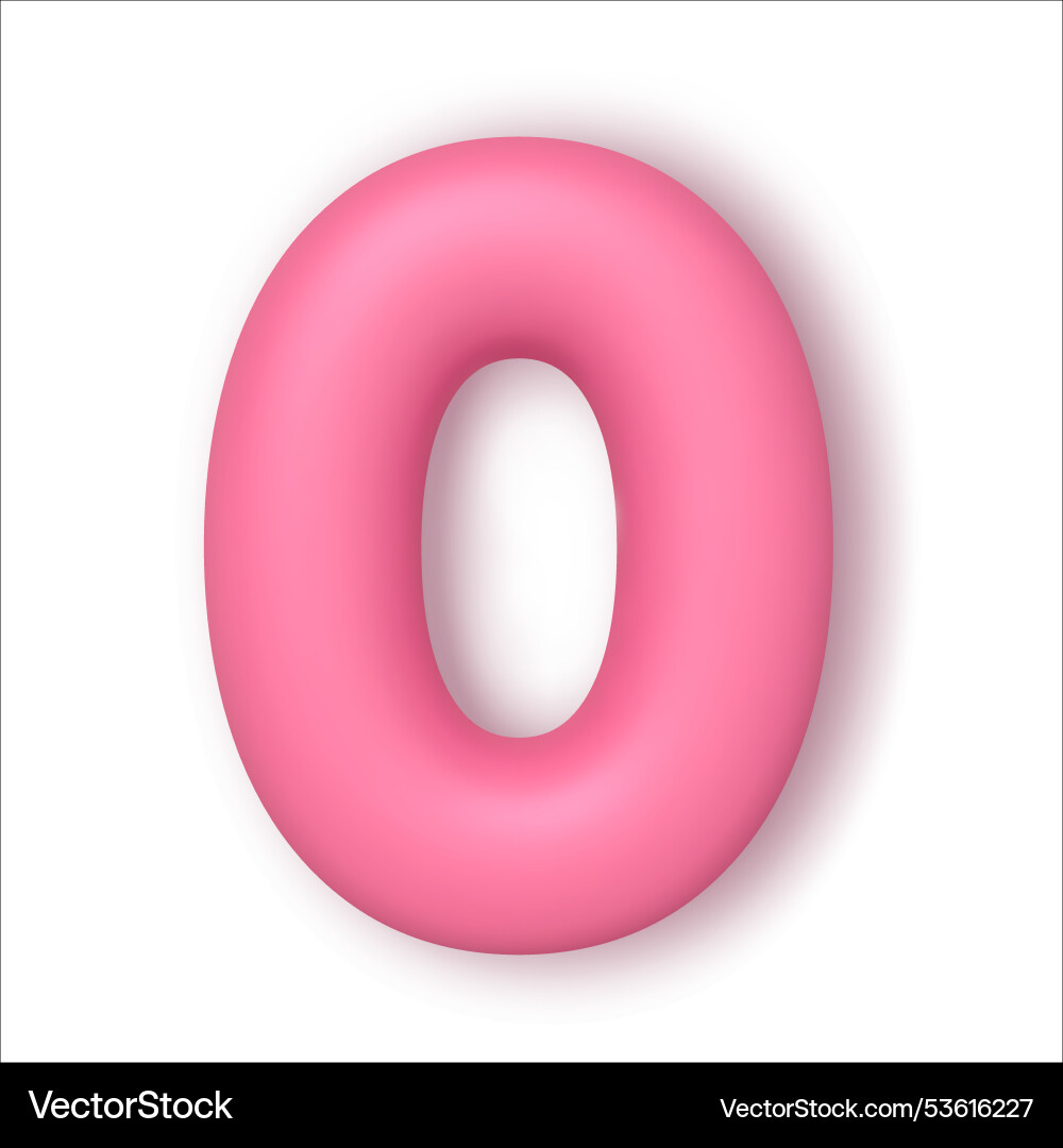 Realistic 3d font color pink number 0 Royalty Free Vector