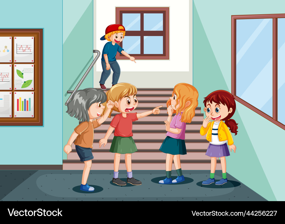 School bullying with student cartoon characters Vector Image